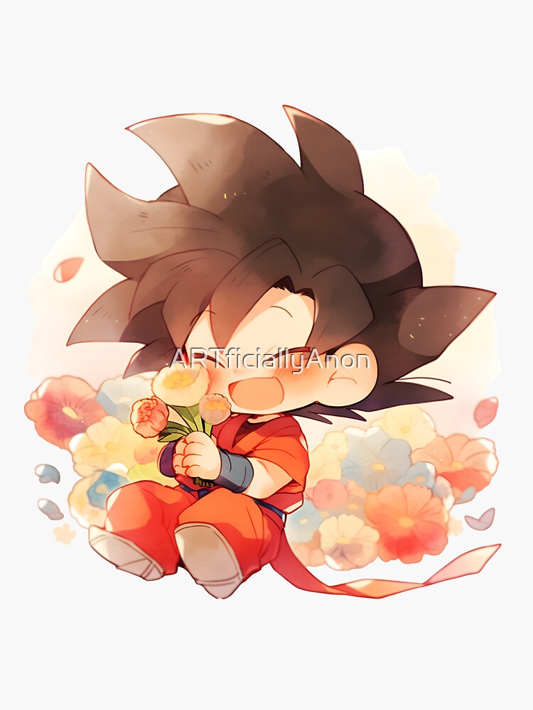 "Goku Gifting Flowers "Chibi"" Sticker for Sale by ARTficiallyAnon ...