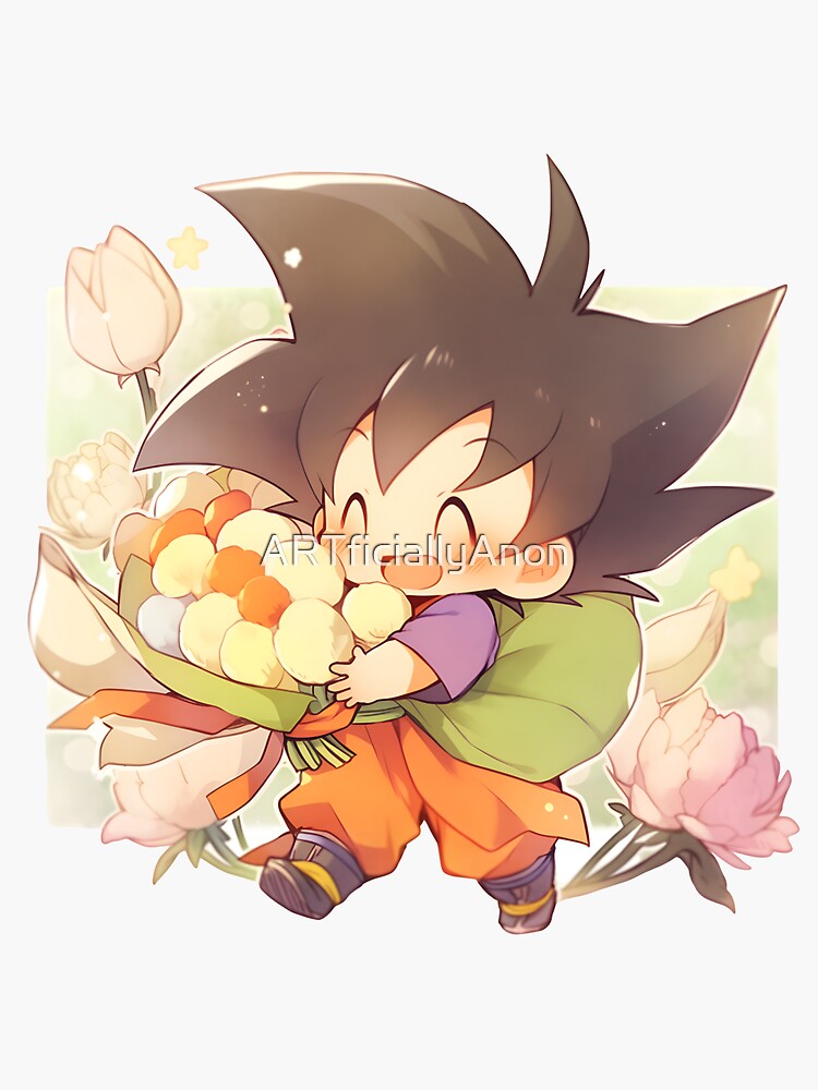 "Goku Gifting Flowers "Chibi"" Sticker for Sale by ARTficiallyAnon ...
