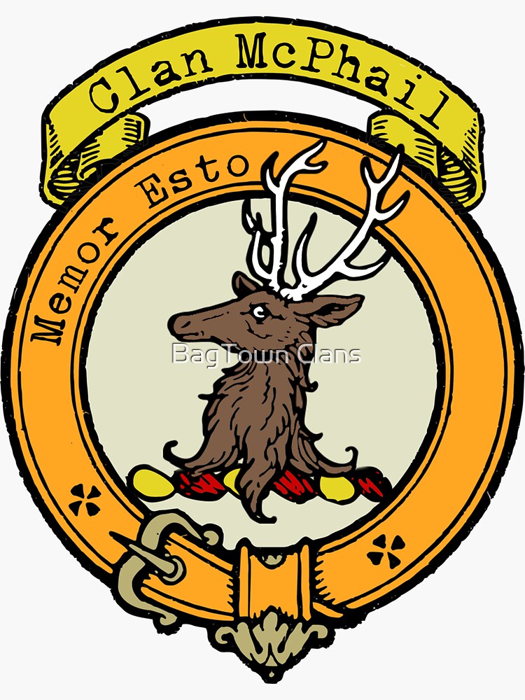 "McPhail Scottish Clan Surname crest" Sticker for Sale by BagTown Clans ...