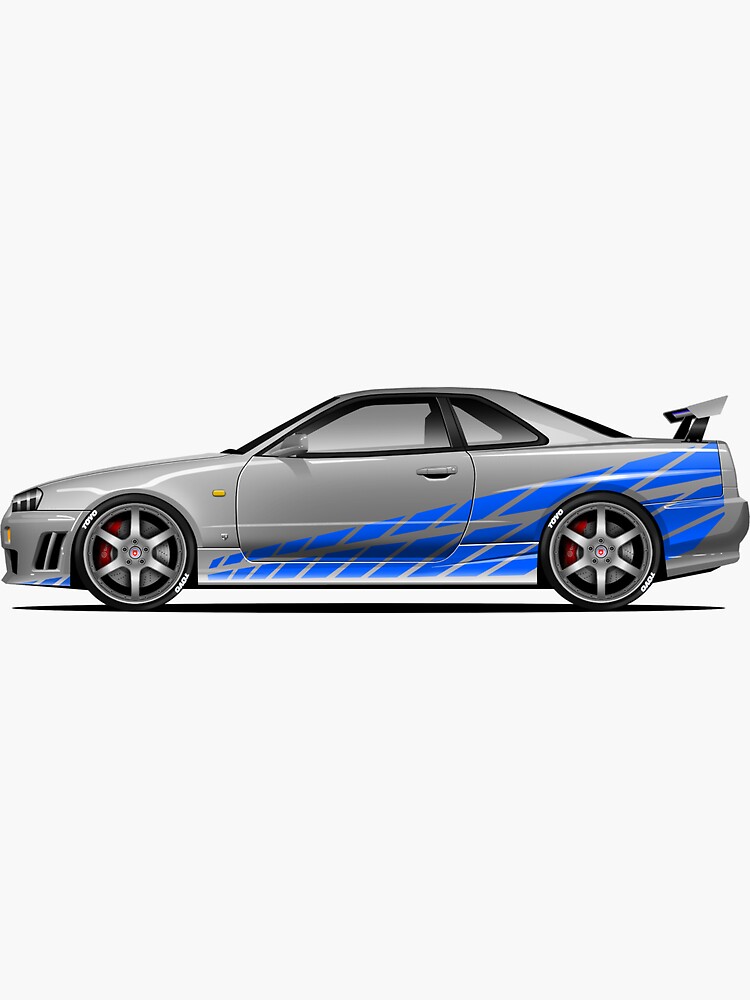 "Paul Walker's Nissan Skyline GTR R34" Sticker for Sale by bullrage ...