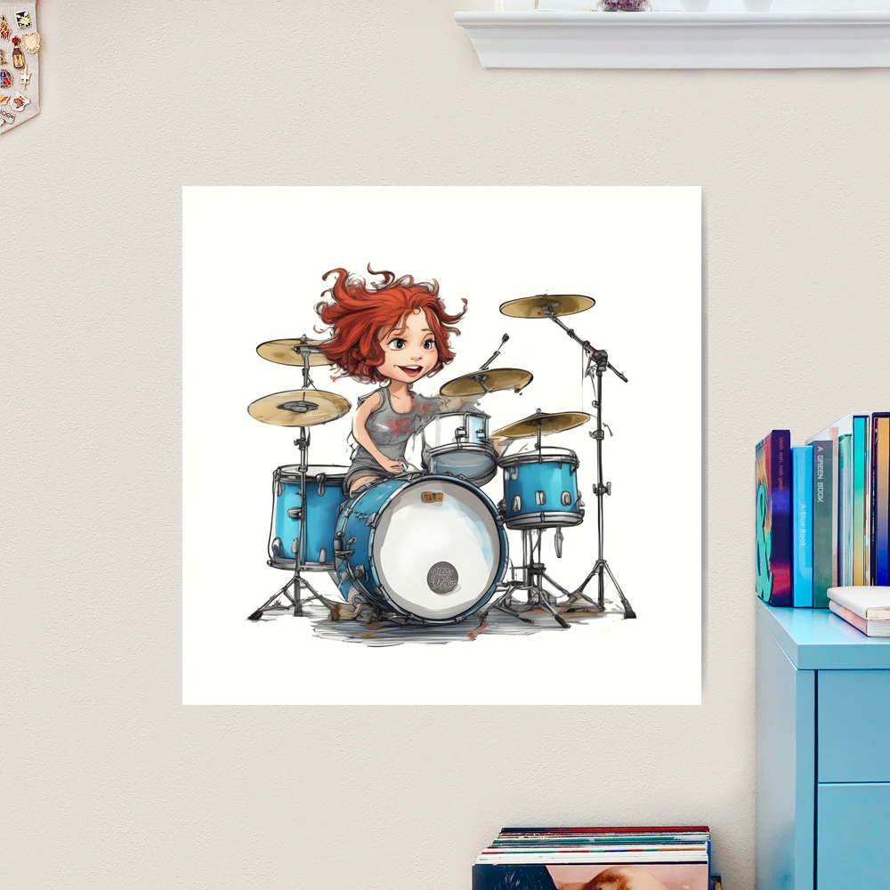 Drummer Girl Painting Black Drummer Girl Wall Art Art Board Print