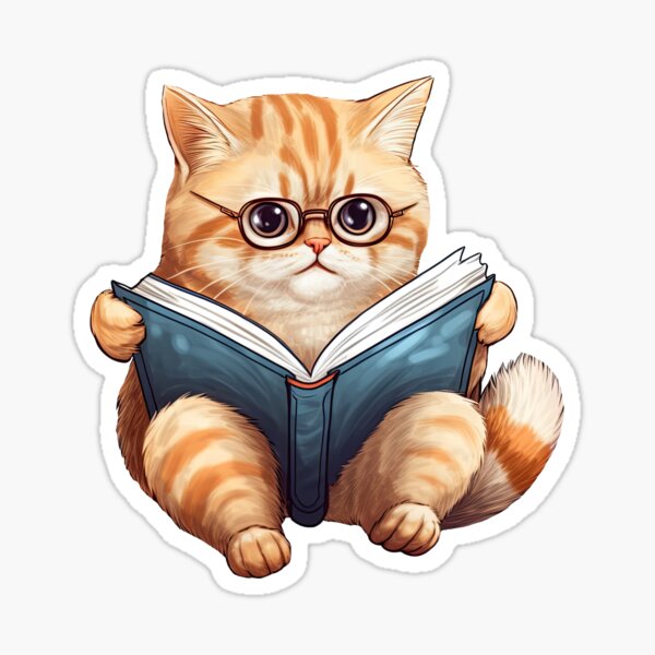 "Cute Cat Reading a Book" Sticker for Sale by CraftyPets | Redbubble