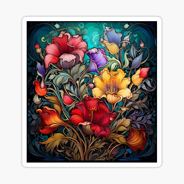 "Art Nouveau Flowers" Sticker for Sale by platonicXXI | Redbubble