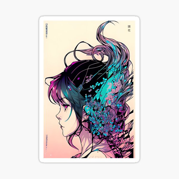 "Flower Anime Girl - inkpunk" Sticker for Sale by CyberInc | Redbubble