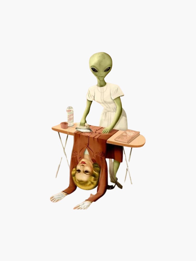 "Alien ironing human suit" Sticker for Sale by a-x-o | Redbubble