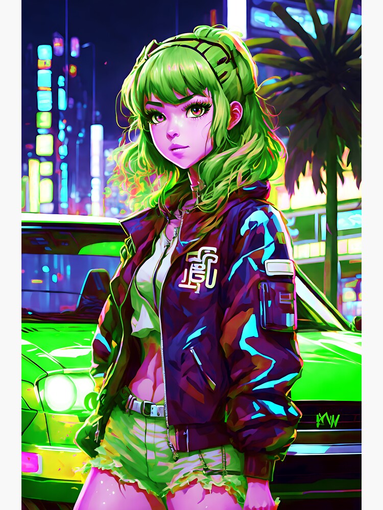 "Cyber Preppy Kawaii Anime Punk Girl Cyber Retro Car" Sticker for Sale ...