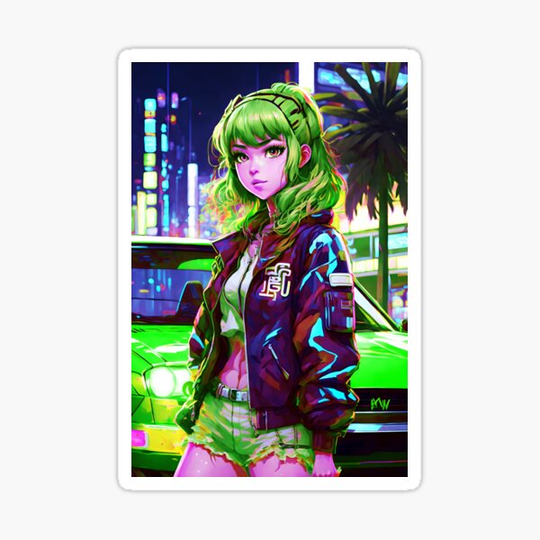 "Cyber Preppy Kawaii Anime Punk Girl Cyber Retro Car" Sticker for Sale ...