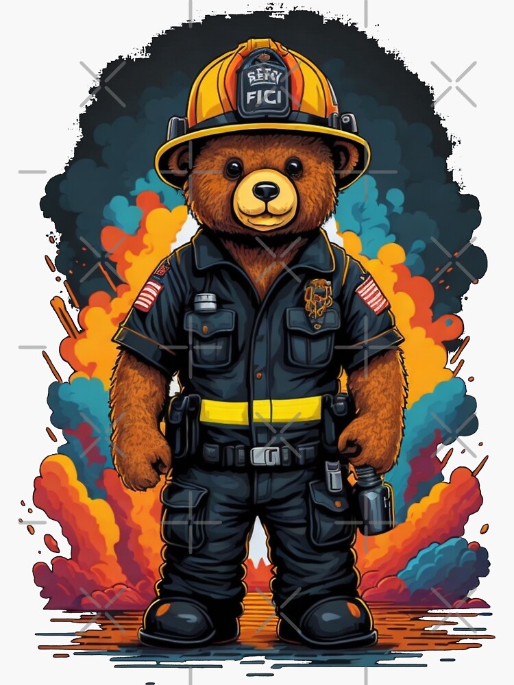"Firefighting Teddy Bear" Sticker for Sale by Majkel & Majkel | Redbubble