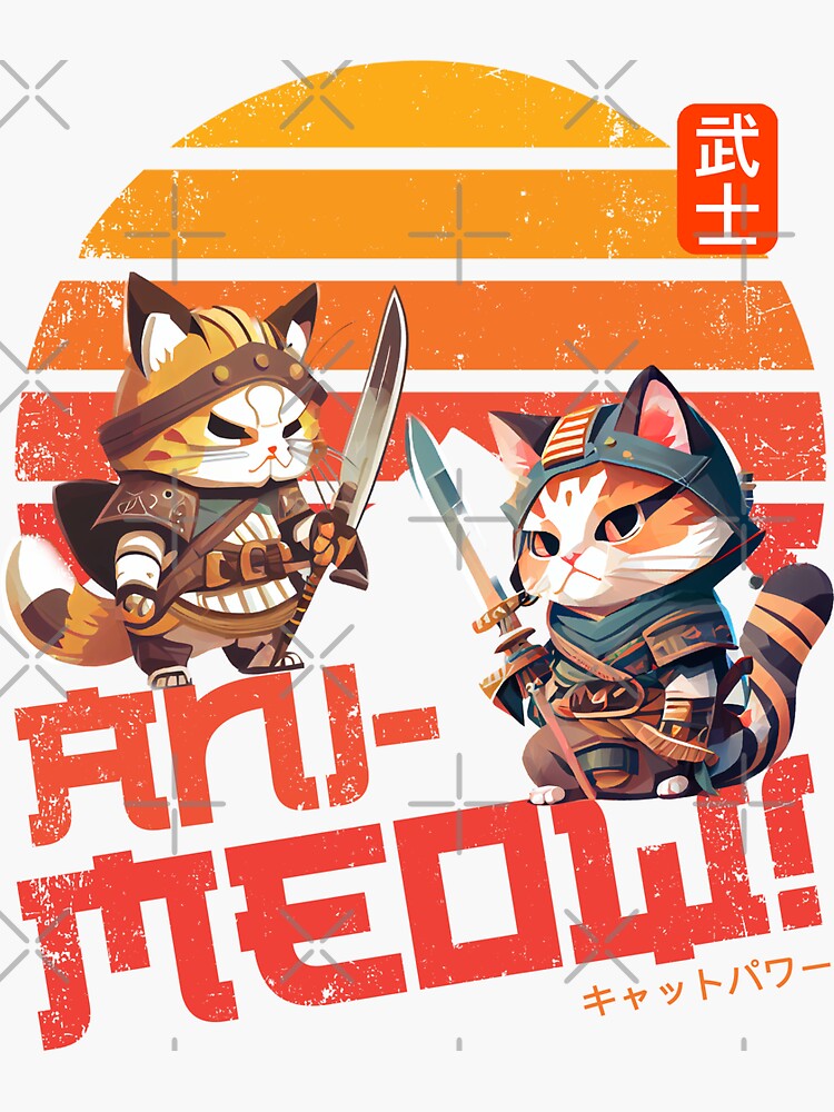 "Animeow Samurai Cat Japanese ginger two cats on sunset island" Sticker ...
