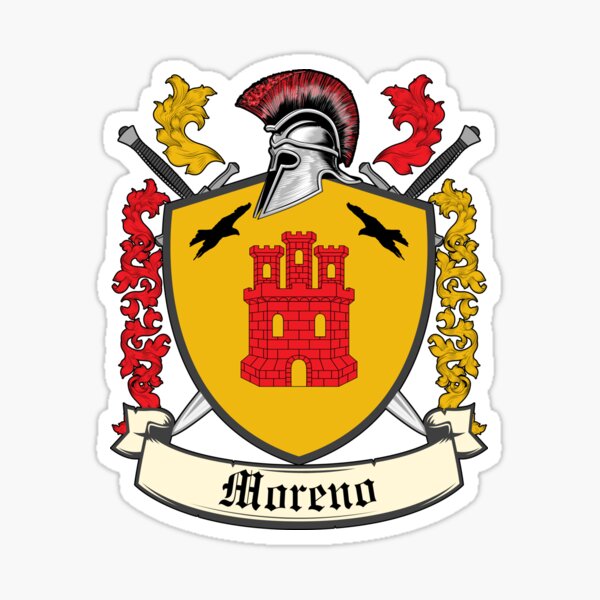 "Heraldic Shield of the Surname Moreno" Sticker by Karborrok | Redbubble