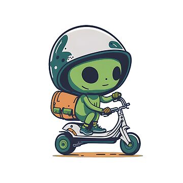 "Alien rides a scooter" Stickerundefined by BearsAndSkulls | Redbubble