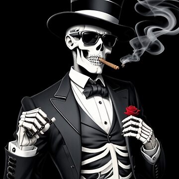 "Cool Top Hat Skeleton, Fancy Skeleton Print on a Dark Background ...