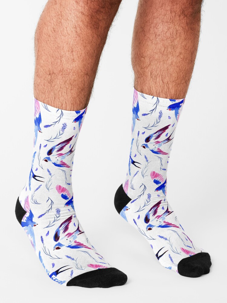 Swallows & Lavender - Blue & Pink | Socks sold by Beige-Palpatine | SKU 47701784 | 50% OFF ...