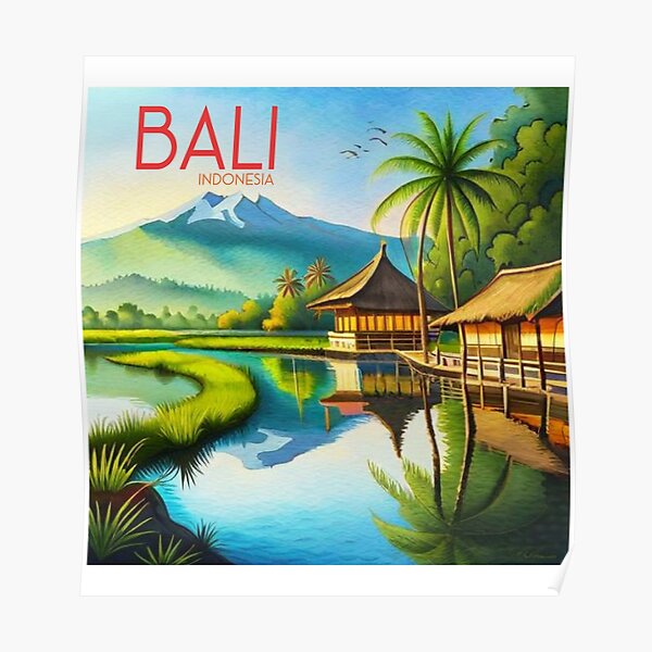 "BALI Vintage Travel and Tourism Advertising Watercolor Print" Poster ...