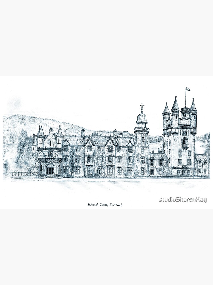 "Balmoral Castle, Scotland Drawing, Blue - An Historic Royal Residence ...