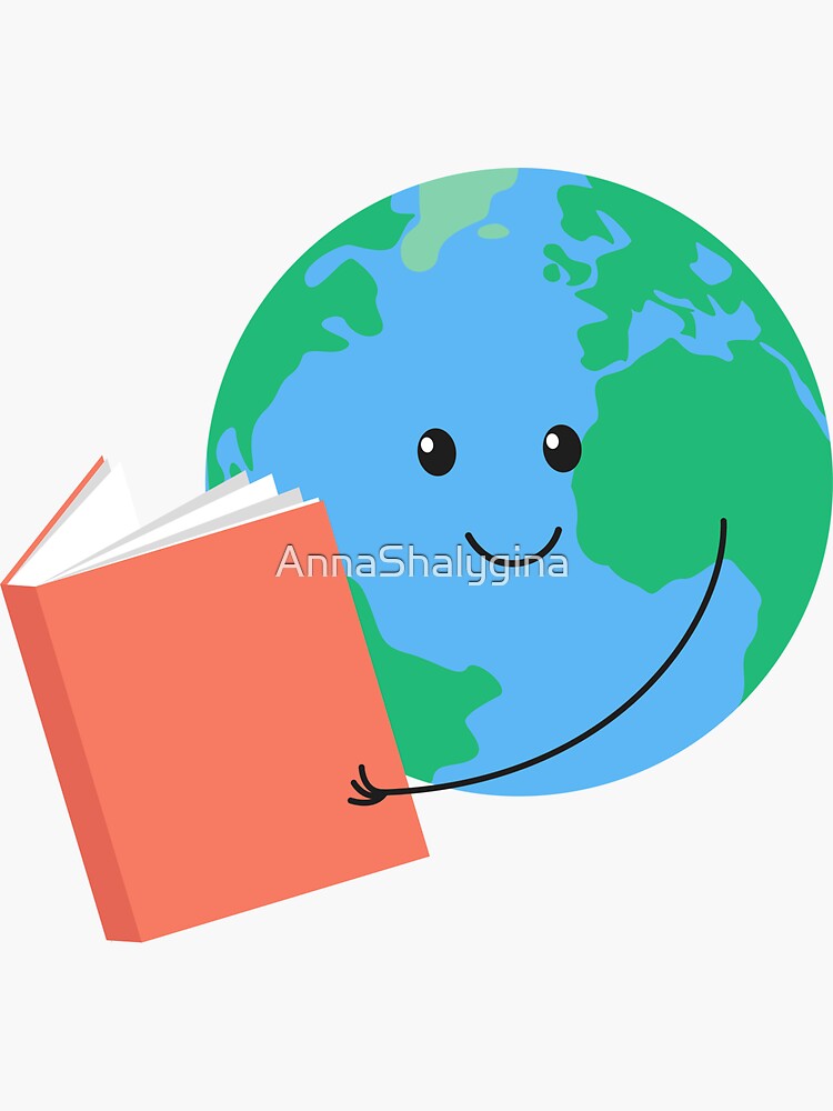 "Cute Cartoon Happy Earth Planet is Reading the Book" Sticker for Sale ...