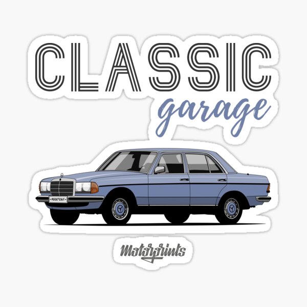 "Classic Garage W123 (light blue)" Sticker for Sale by MotorPrints ...