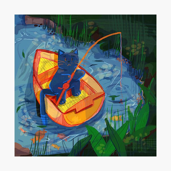 "cat in boat goes fishing in his favourite lake" Photographic Print for ...