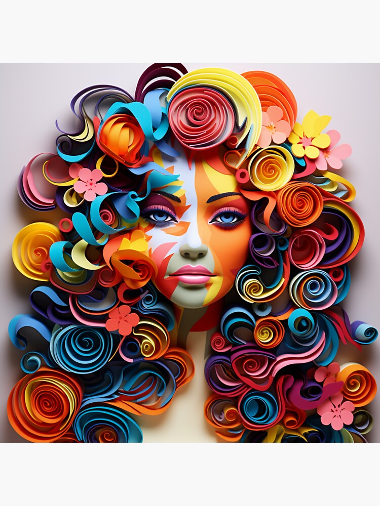 "a beautiful woman made of colorful paper cut out art" Sticker for Sale ...