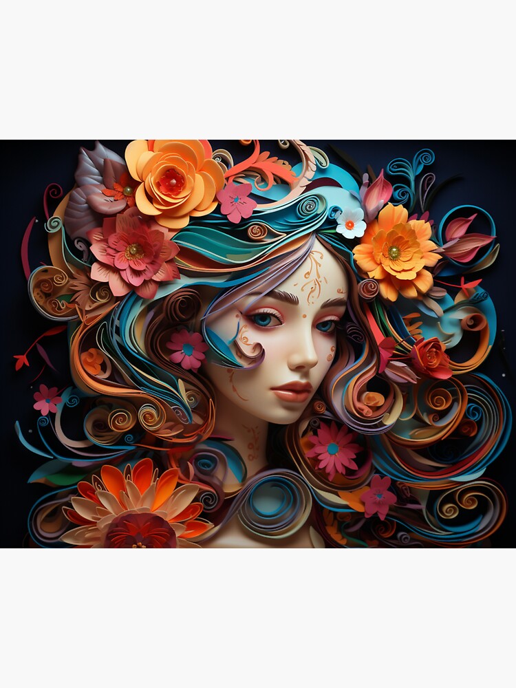 "a lady with paper flowers paper cut out art" Sticker for Sale by ...