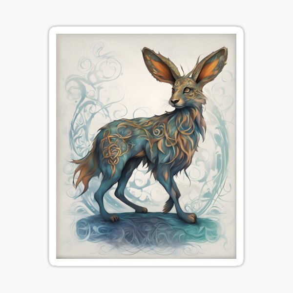 "Celtic Pooka (Rabbit hare form)" Sticker by HadaBrujaDino | Redbubble