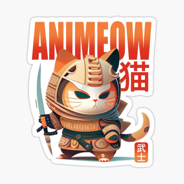 "Animeow Samurai Cat Japanese Writing red symbol ginger and red ready ...