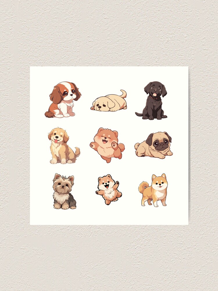 "Cute Anime Dog Sticker Sheet" Art Print for Sale by SundayDonuts ...