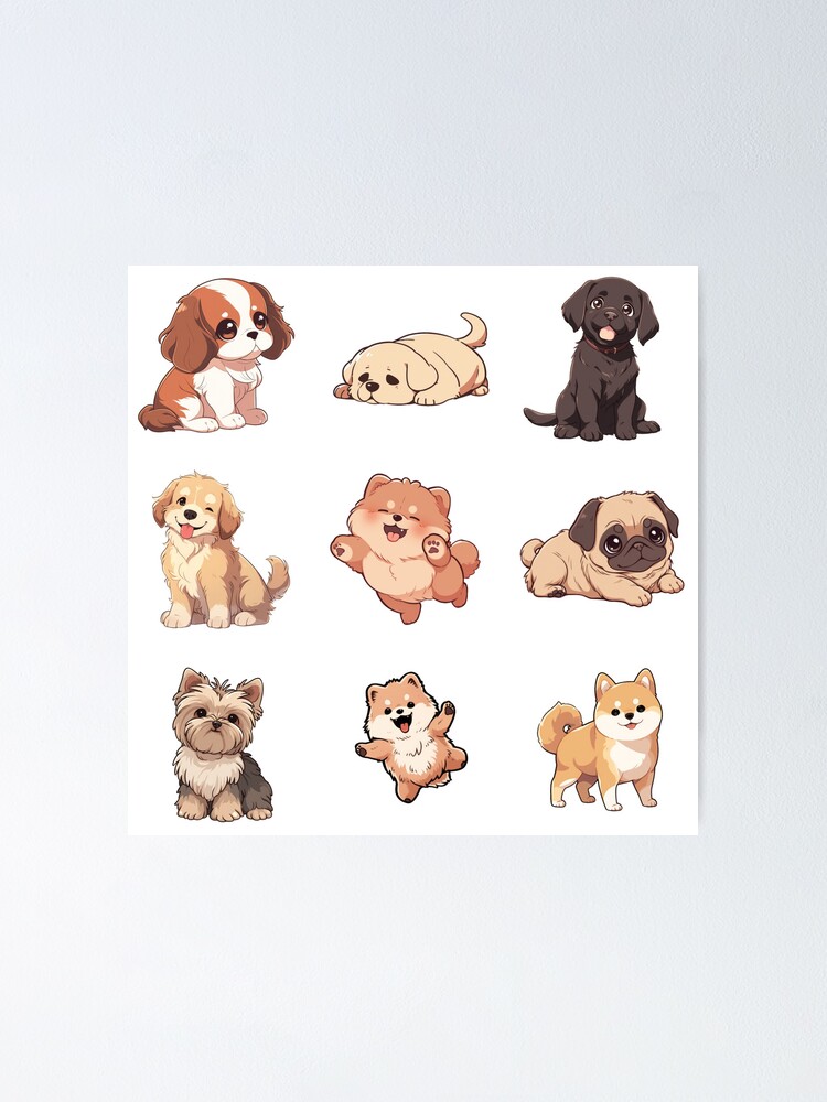 "Cute Anime Dog Sticker Sheet" Poster for Sale by SundayDonuts | Redbubble