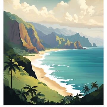 "A Vintage Travel Illustration of Na Pali Coast - Hawaii" Sticker for ...