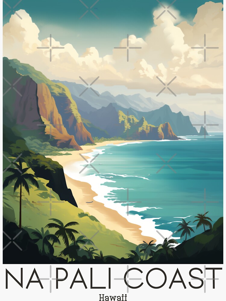 "A Vintage Travel Illustration of Na Pali Coast - Hawaii" Sticker for ...