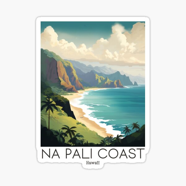 "A Vintage Travel Illustration of Na Pali Coast - Hawaii" Sticker for ...