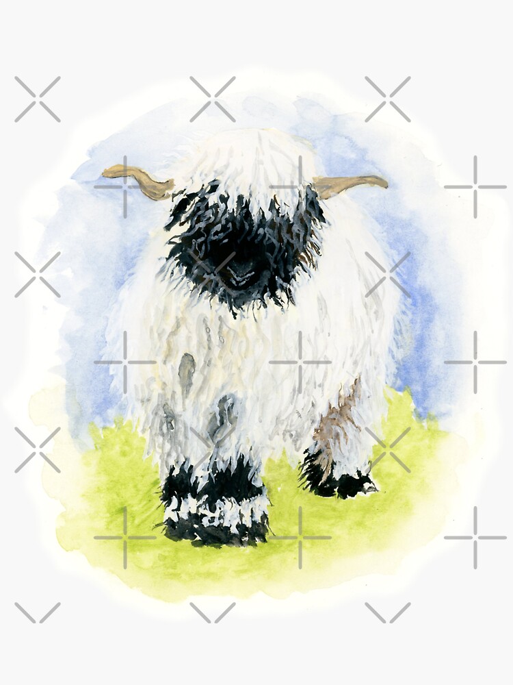 "Valais Blacknose Sheep Watercolor Painting" Sticker for Sale by Mary ...