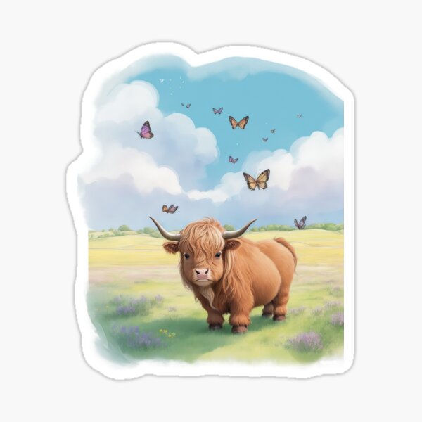 "Cute Highland Cow Calf" Sticker for Sale by SparkleBrush | Redbubble