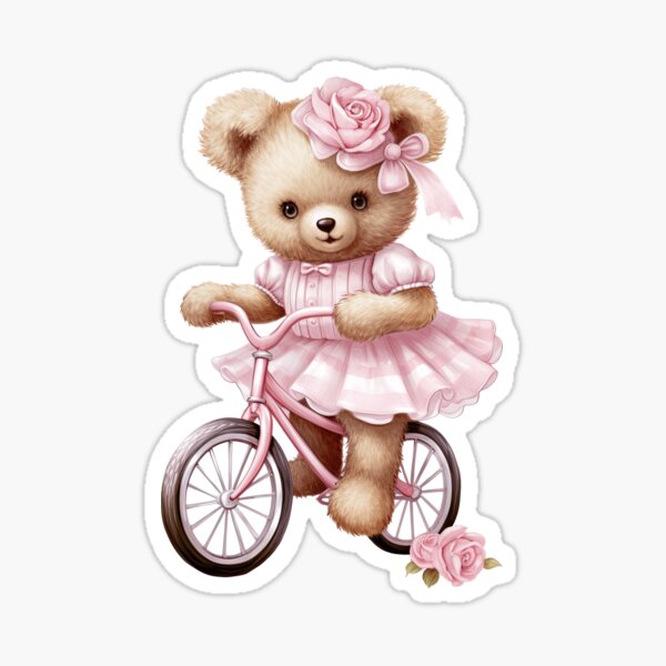 "Cute teddy bear with pink dress " Sticker for Sale by Mikkway | Redbubble
