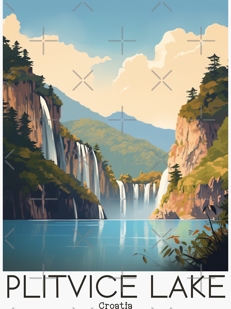 "A Vintage Travel Illustration of Plitvice Lake - Croatia" Sticker for ...