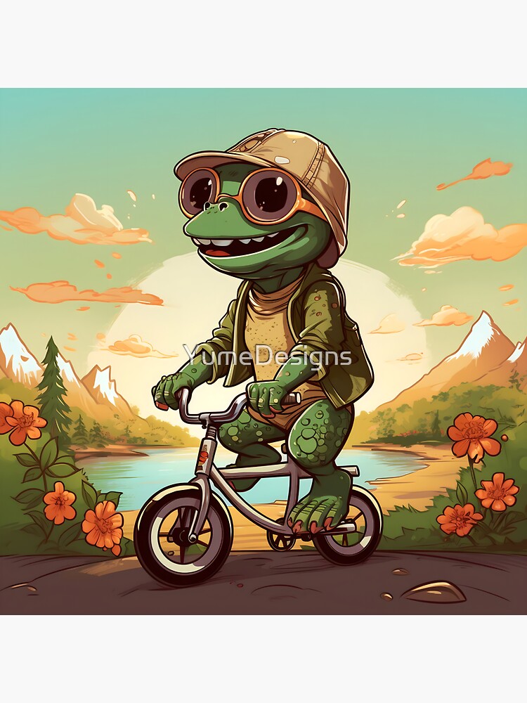 "A Cute Lizard Cycling Childlike Illustration" Sticker for Sale by ...