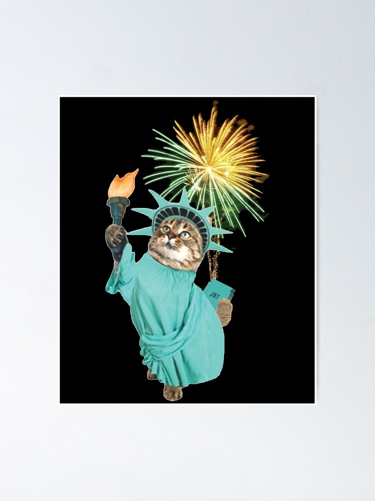 "Statue Of Liberty Cat Kitten Fireworks July 4th" Poster by BUBLTEES ...