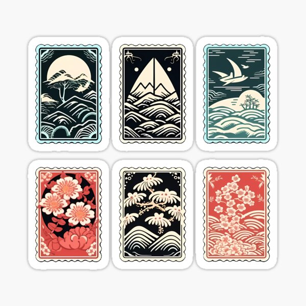"Japanese Coastal Postage Stamps For Journaling Set | Scrapbook | Waves ...