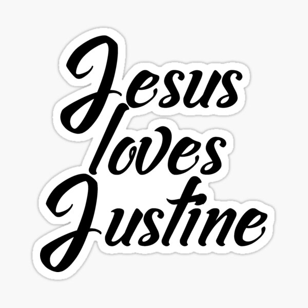 "Jesus loves Justine" Sticker by Shalomjoy | Redbubble