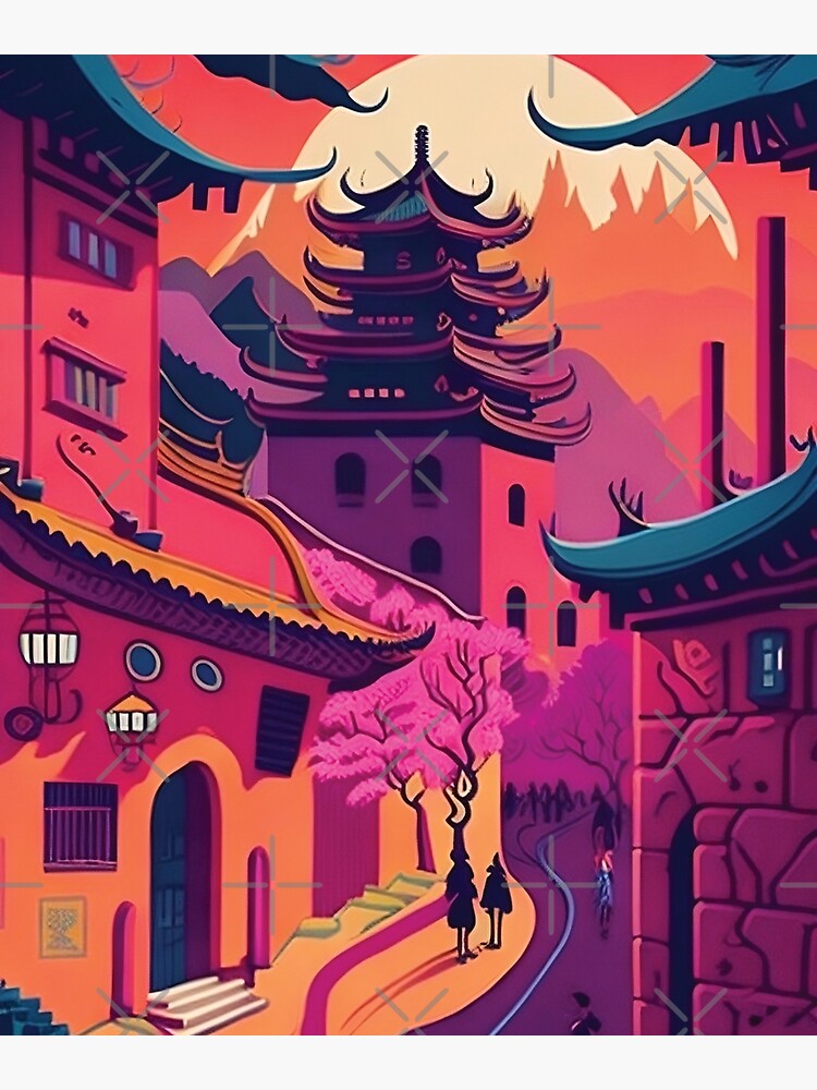 "Artistic Colorful Illustration of a street in Beijing China with ...