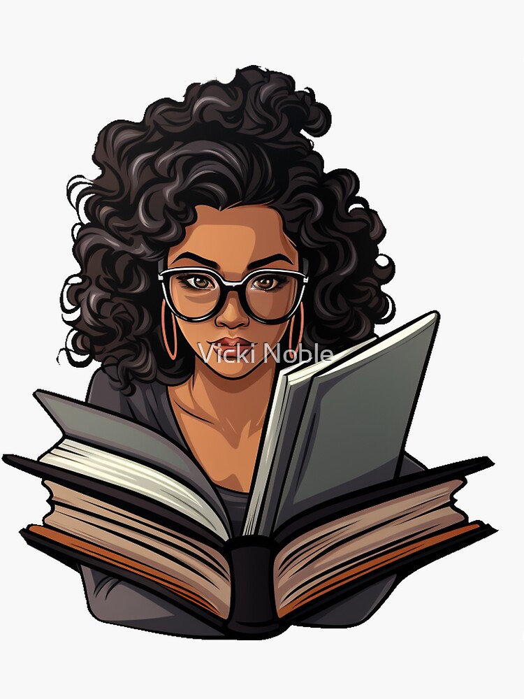"Beautiful Bookworm Scholarly Black Girl in a Stack of Books Light Academia Smart Girl Magic ...