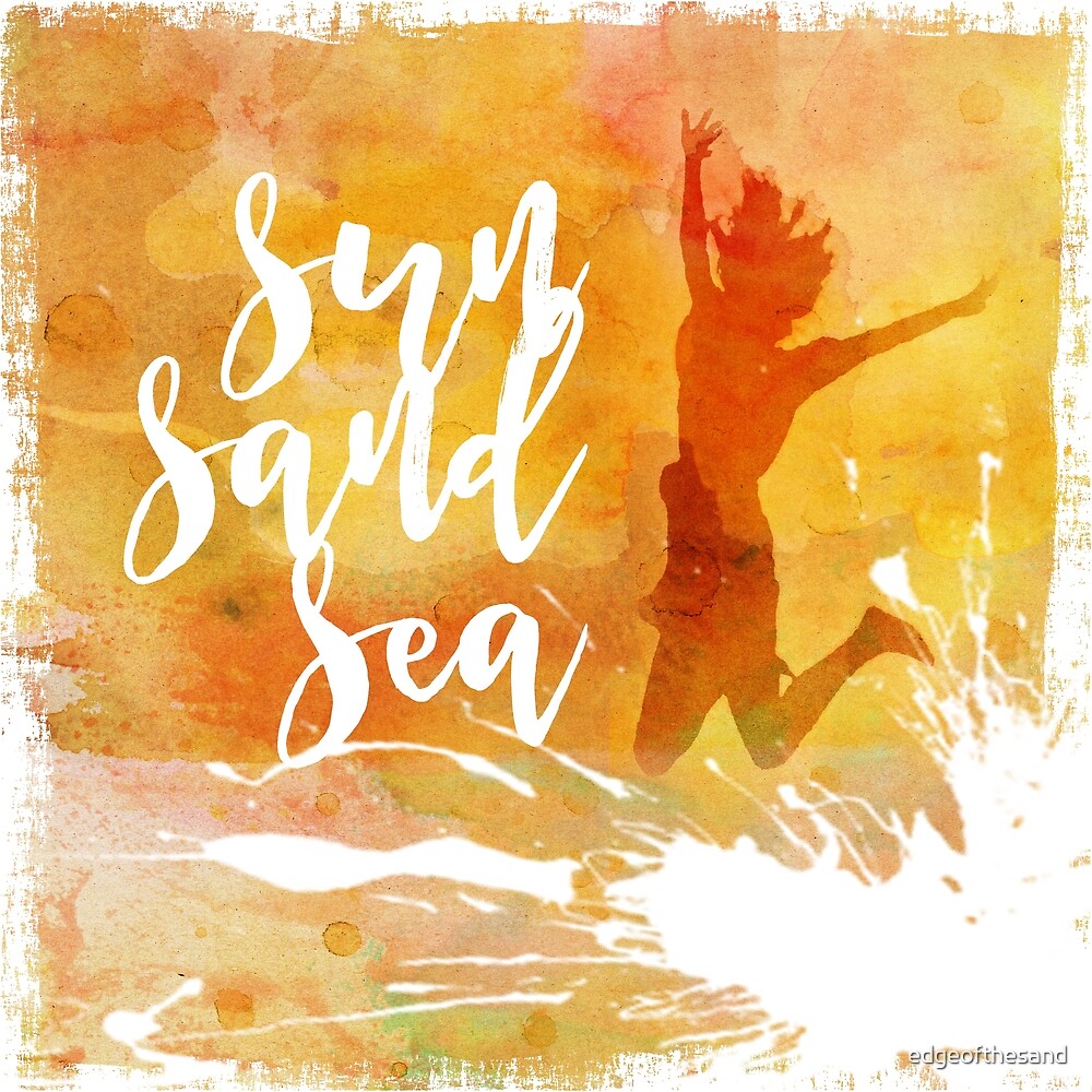 "sun sand sea beach watercolour splash painting" by edgeofthesand ...