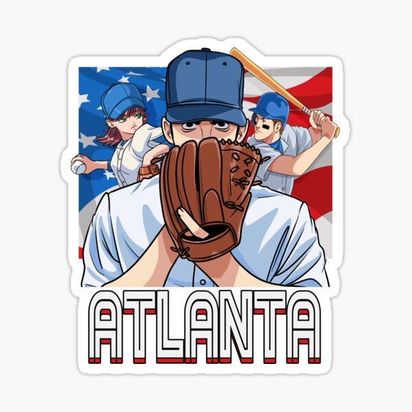 "Atlanta Vintage Baseball Lovers Sports Fans American Flag" Sticker for ...