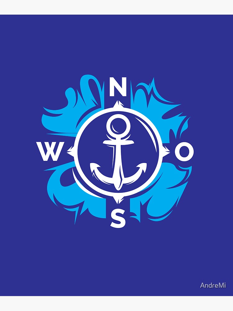 "Anchor in blue style maritime compass north sea captain ...