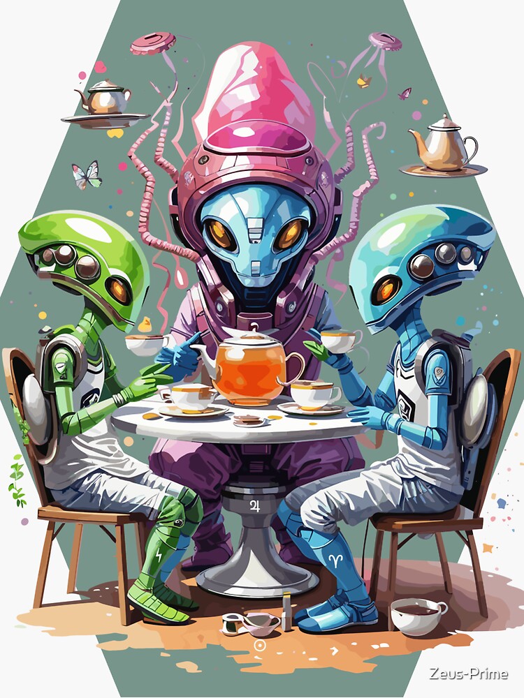 "Alien Tea Party" Sticker for Sale by Zeus-Prime | Redbubble