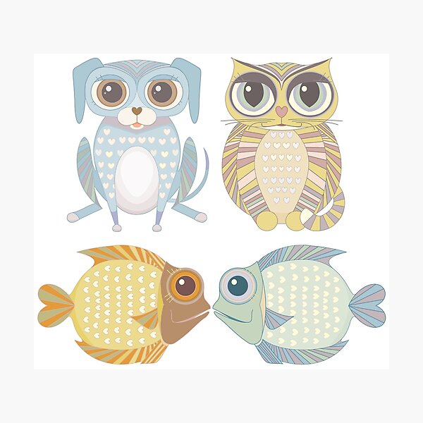 "Lanky Dog, Big-Eyed Cat & 2 Fish" Photographic Print by jgevans ...