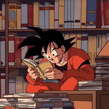 "Bookworm Goku Reading at Library " Sticker for Sale by ARTficiallyAnon ...