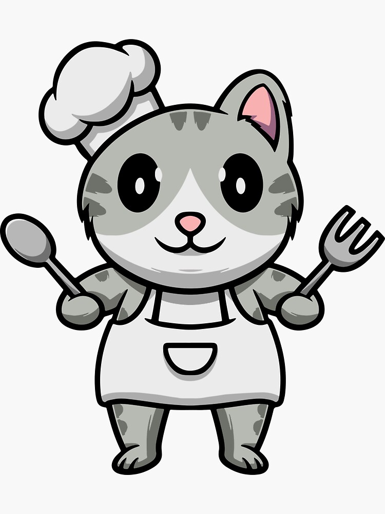 "Cute cat cooking cartoon icon illustration" Sticker for Sale by ...