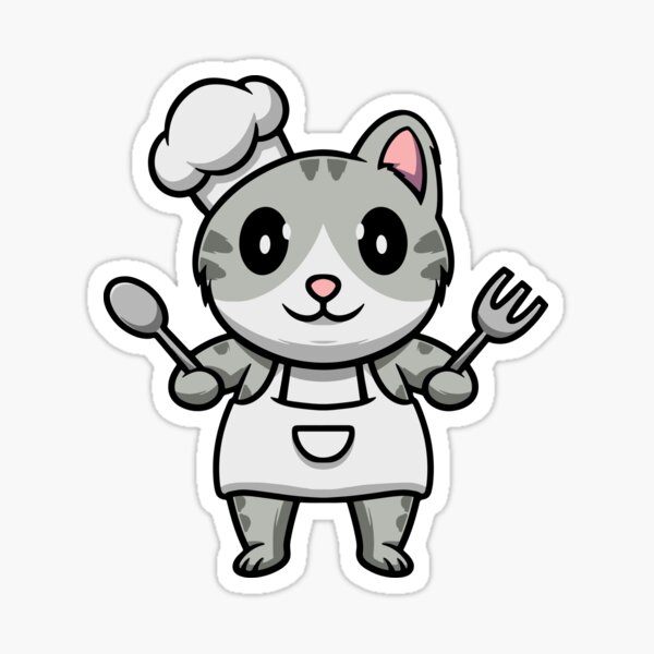"Cute cat cooking cartoon icon illustration" Sticker for Sale by ...