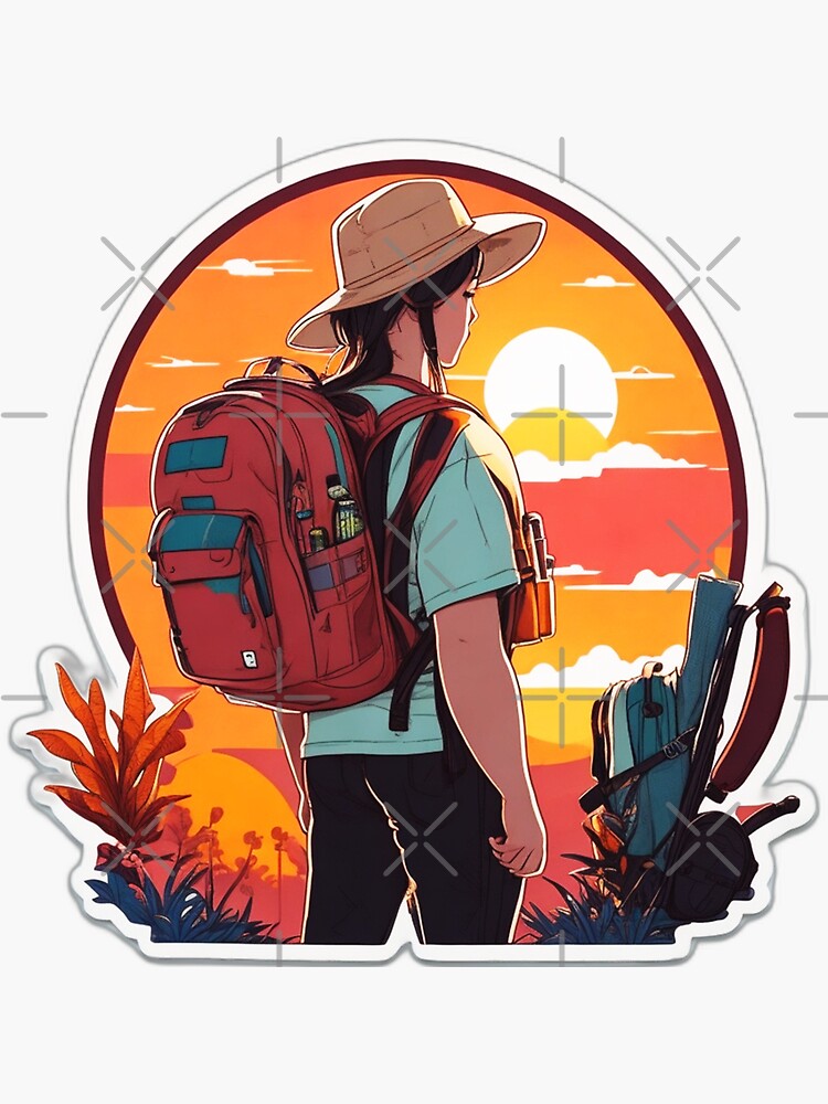 "Backpacker Woman Looking at Sunset Over Desert" Sticker for Sale by ...